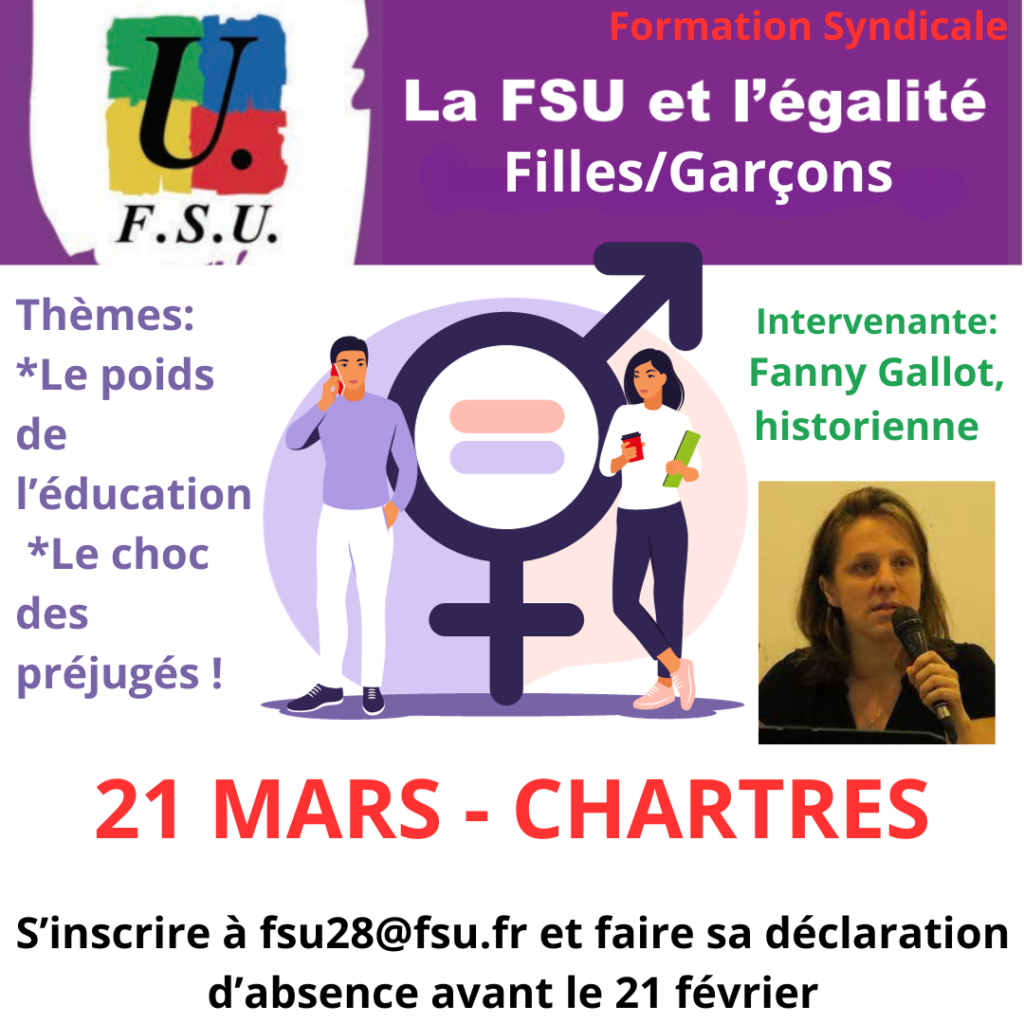 ÉGALITÉ FILLES/GARÇONS : Jeudi 21 mars, formation syndicale à Chartres ...